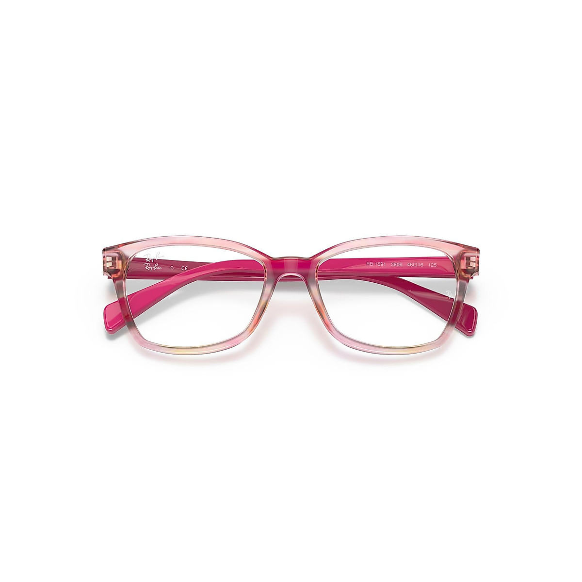 Ray-Ban Junior Girls' RY1591 Square Prescription Eyeglass Frames, Fuchsia Striped Multicolor/Demo Lens, 46 mm