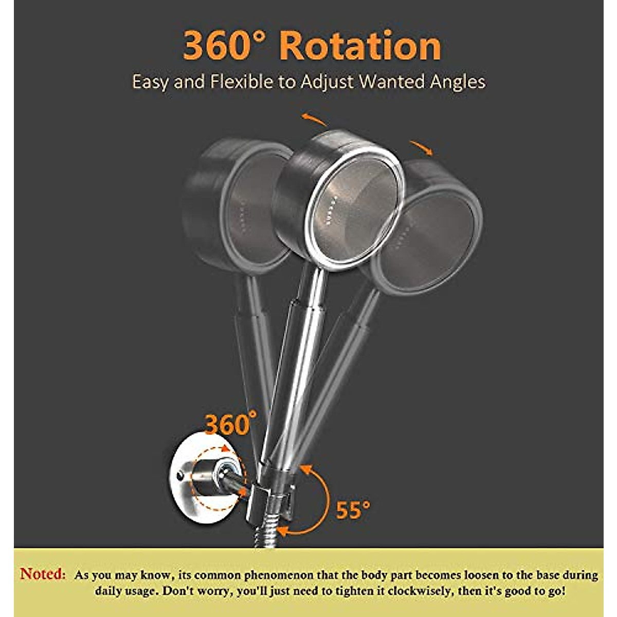 BokWin Stainless Steel Shower Head Holder, 360° Adjustable Handheld Bathroom Shower Head Bracket, Metal Shower Spray Holder Wall Mount, Brushed SUS 304 Steel Holder (Screw Installation)