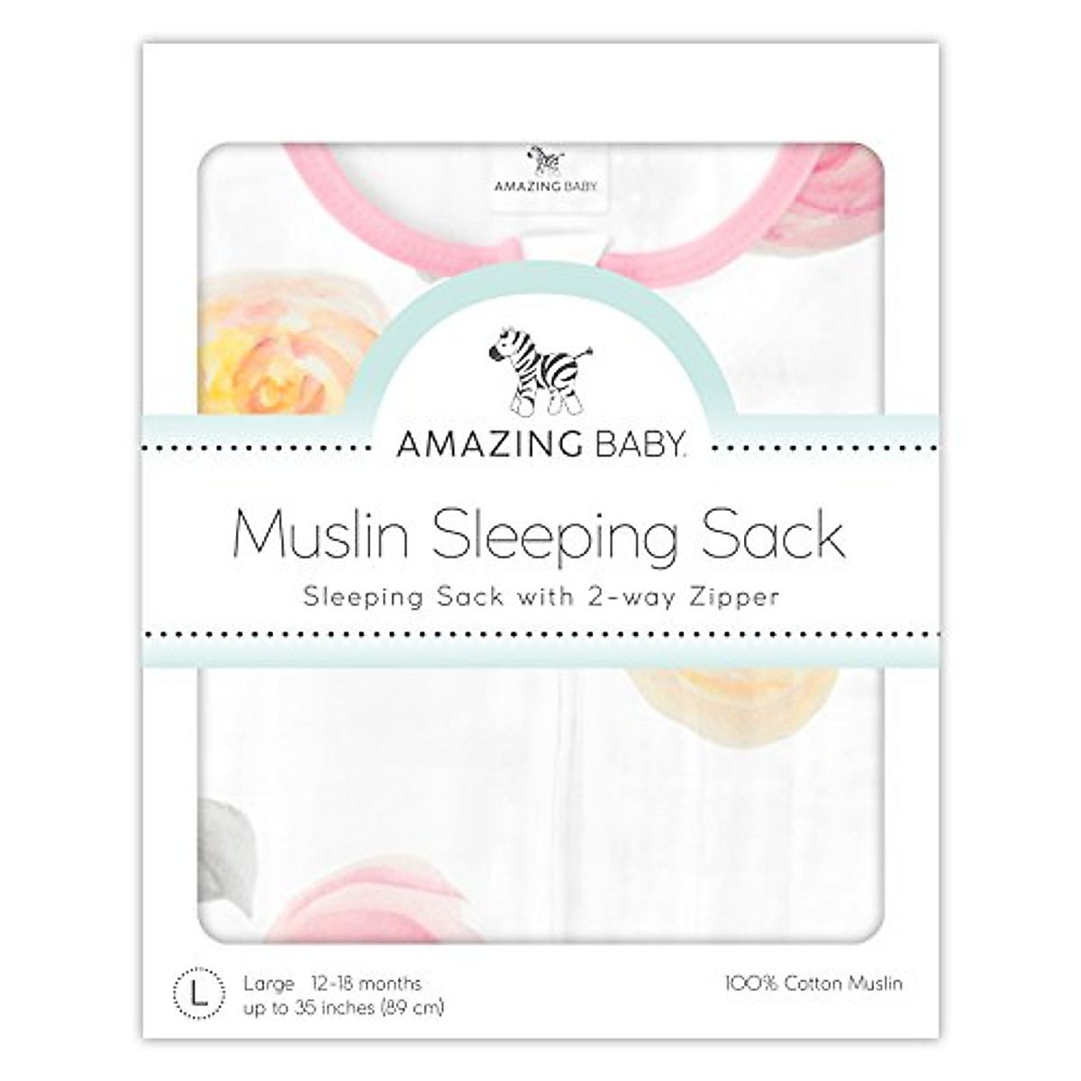Amazing Baby Cotton Muslin Sleeping Sack, For Baby Girl, Wearable Blanket with 2-way Zipper, Watercolor Roses, Pink, Medium (6-12 Month)