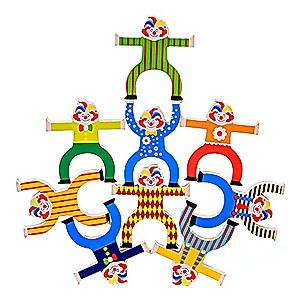 Xylolin Wooden Circus Clowns Stacking Toys, Jester Balance Blocks Game for Kids, Toddler Wood Toy Stacking and Balancing Blocks Set