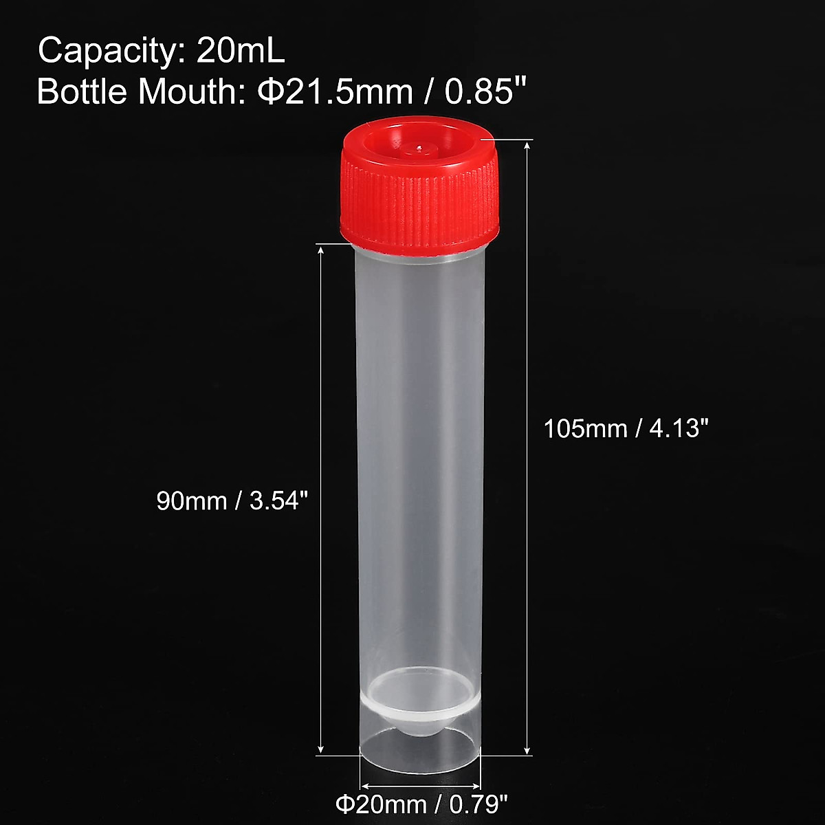 PATIKIL 20mL Plastic Test Tubes, 40 Pack Frozen Test Tube Vial Container Storage Screw Cap for Lab Laboratory Science, Red Clear