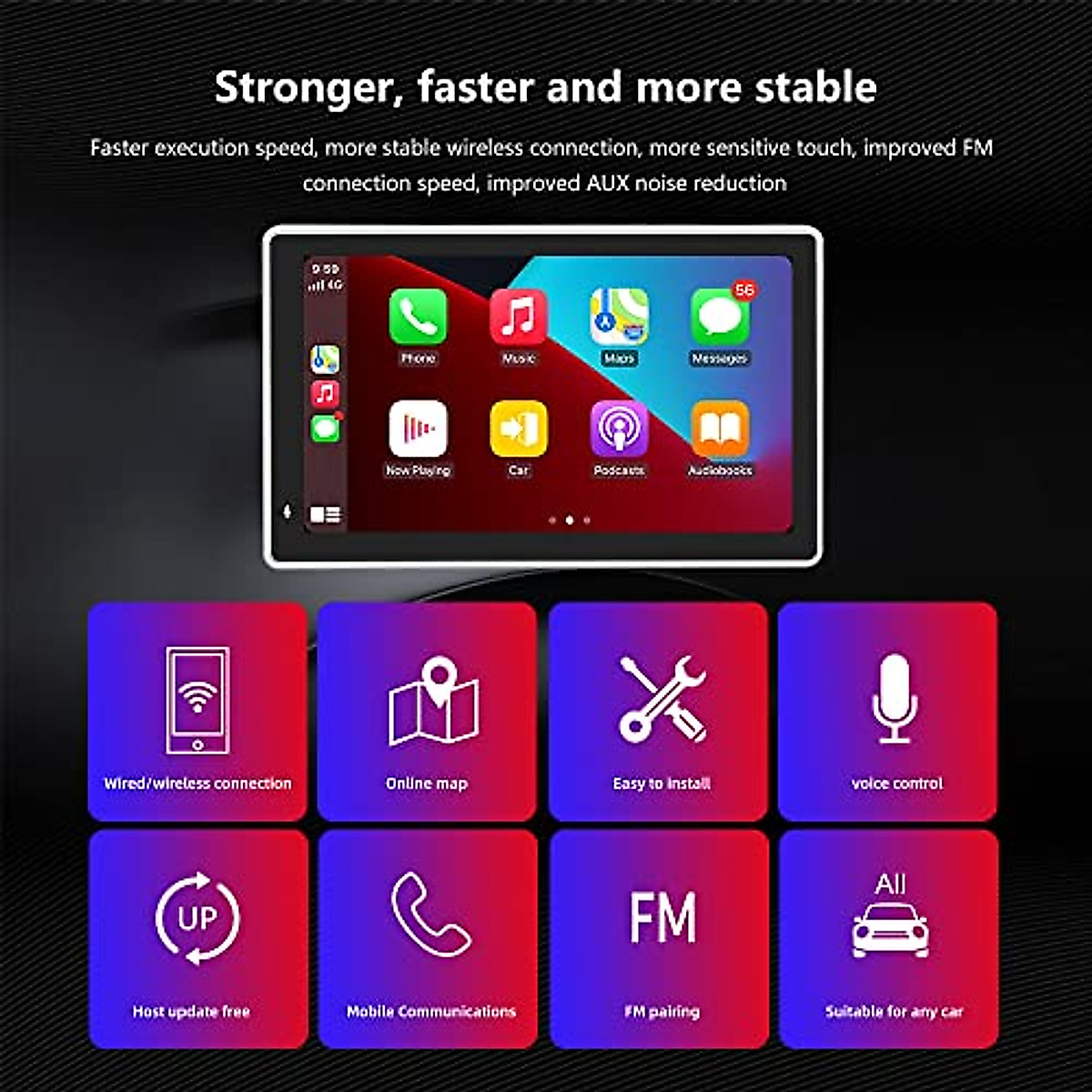 DriveLink Newest Portable Car Play Screen with Wireless Apple Carplay, Android Auto, AirPlay, AutoLink - 2023 Dash Mount Smart 7 Inch Display with Navigation, Bluetooth to Any Car