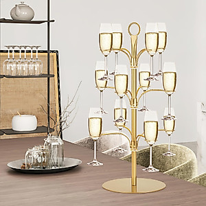ALIMOTA Cocktail Tree Stand for Drinks Champagne Tower Wine Glasses Holder, 3 Tier 12 Holders, Bar Home Drinks Tree Display Suitable for Gin, Cocktails, Champagne, Wine