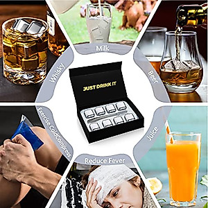 Wine Chillers Metal Ice Cube - 8 PCS Stainless Steel Whiskey Stones, Reusable Whiskey Rocks Beverage Chilling Stones for Scotch and Bourbon, Drinking Gifts Set for Men Dad Husband
