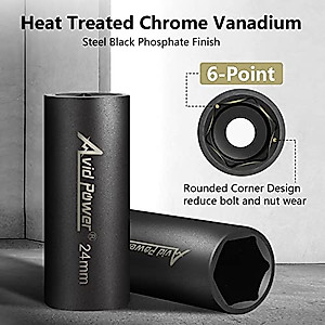 AVID POWER 18pcs 1/2-inch Drive Impact Socket Set, 10-24mm Metric Sizes Sockets and 3'' 5'' 10'' Extension Bar, 6 Point, Cr-V Steel Socket Set