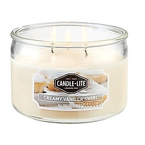 Candle-lite Scented Candles, Creamy Vanilla Swirl Fragrance, One 10 oz. Three Wick Aromatherapy Candle with 20-40 Hours of Burn Time, Off-White Color