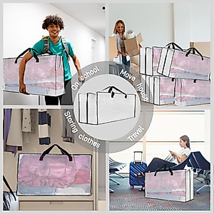 Heavy Duty Moving Bags, Extra Large Clear Storage Bags with Zipper and Handles, Moving Boxes & Storage Bins Alternative, Packing Supplies, Moving Supplies for Dorm Room Essentials
