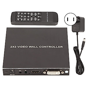 TV Wall Video Controller, 1080p 2x4, 2x8 Cascade Modes, DVI Inputs, 4 Outputs, 180° Rotating 8 Display Modes, Multi Video Splicing Display Processor (US Plug)