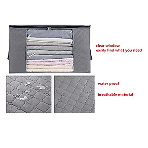 MANZOO Large Closet Organizers and Storage Bins Storage Bag Closet Organizer, Clothes Storage Containers with Reinforced Handle for Comforters, Blankets, Bedding,6PC Pack, 90L, Grey