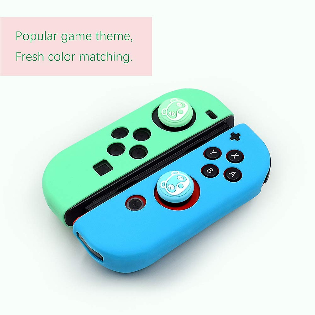 Switch Thumb Grip Caps Joystick Cap for Nintendo Switch & Lite Animal Crossing Cute Little Bear Design (2 PCS Green & Blue), Soft Silicone case for Joy-Con Controller