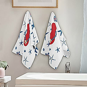 susiyo Patriotic Flip Flop Starfish Towel 2 Pcs Set, Small Washcloth Fingertip Towel for Home Decor