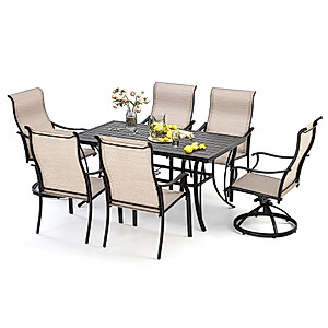 HAPPATIO Patio Dining Set,7 Piece Outdoor Dining Set,Patio Furniture Sets,2 Swivel Dining Chairs,4 Reg.Dining Chairs,Textilene Furniture Set for Patio,Yard,Pool (Gray)