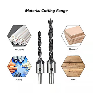 Chew Steel Tools, 11 Pack Woodworking Chamfer Drilling Tools Including 7 Brad Pointed Countersink Drill Bit with L-Wrench, 3 Titanium Countersink bits, 1 Hex Key Wrenc