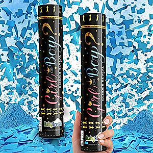 Gender Reveal Confetti Powder Cannon Biodegradable Baby Boy Blue Baby Girl Pink Gender Reveal Poppers - He or She Smoke Bomb Baby Shower Baby Party Decorations Supplies Confetti Sticks (2 Blue)