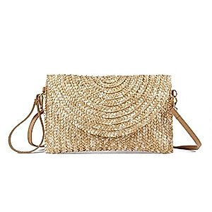 LUI SUI Straw Clutch Purse Bags for Women Summer Beach Purse Woven Straw Shoulder Bags Beach Clutch Bags