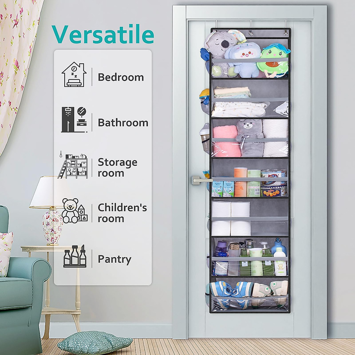 KIMBORA 7 Tier Hat Rack for Baseball Caps, Over Door Baseball Hat Organizer Hold 80 Hat Storage for Closet/Wall with 14 Side Mesh Pockets Cap Holder (Gray)