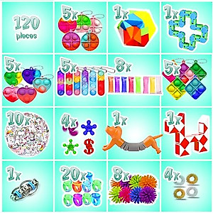 MOZACI Fidget Toys, 120 Pack Fidgets Set Stocking Stuffers for Kids Party Favors Autism Sensory Toy Bulk Adults Kids Boys Girls Teens Stress Autistic ADHD Anxiety Carnival Treasure Classroom Prizes