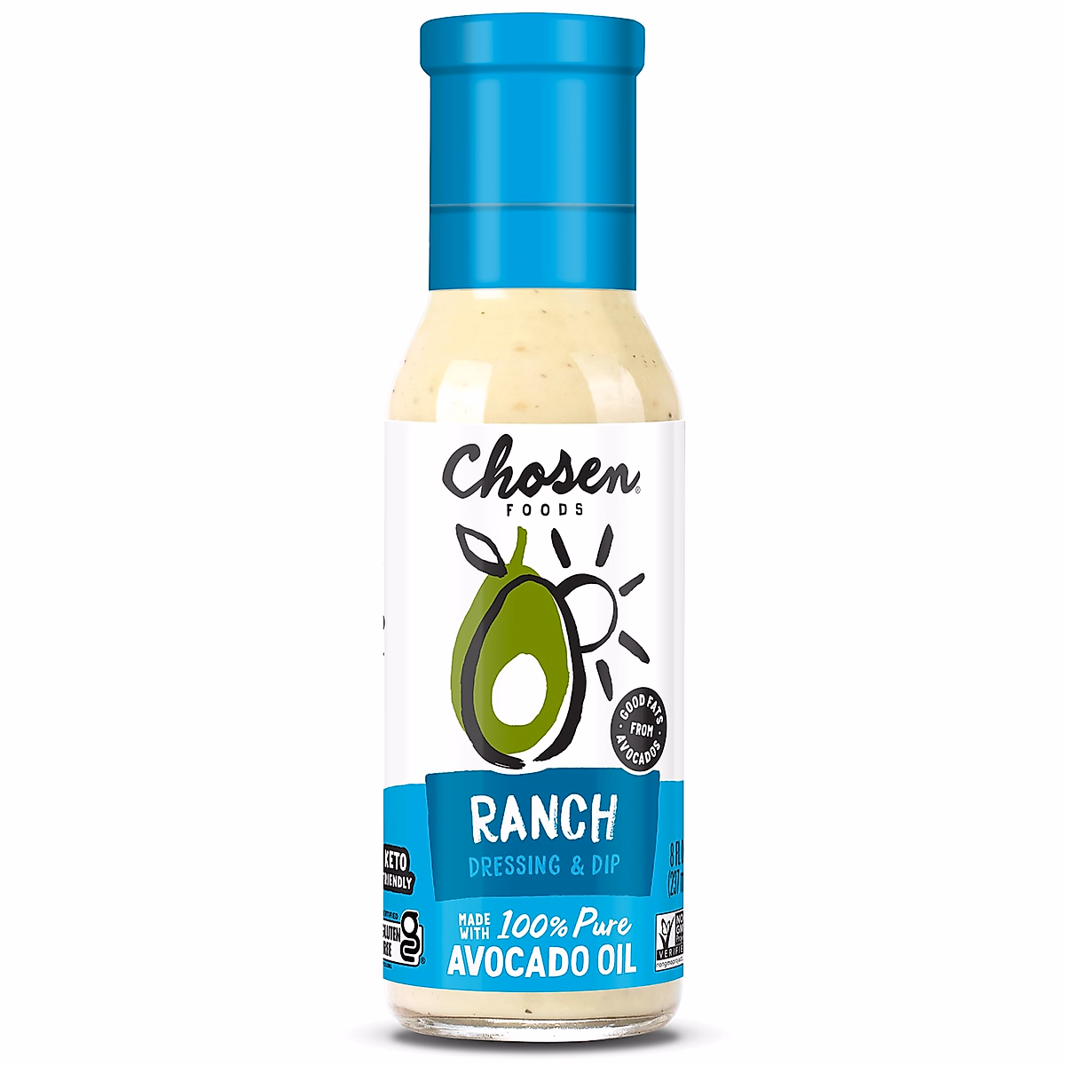 Chosen Foods Avocado Oil-Based Ranch Salad Dressing and Marinade, Keto Diet Friendly, Gluten Free, Low-Carb Sauce (8 oz)
