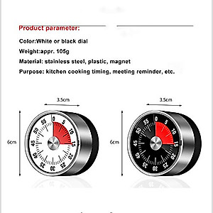 Home Timer Student Learning Office Countdown Timer Mechanical Stainless Steel Kitchen Timing Tool Reminder (White)