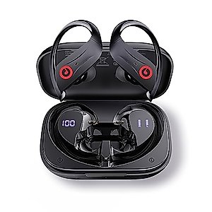 Wireless Earbuds Bluetooth 5.3 Headphones LED Digital Display 60H Playtime Ear Buds with Wireless Charging Case Wireless Headphones with Earhooks IPX7 Waterproof Sports Headphones for Workout Running