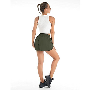 Blooming Jelly Women's Quick-Dry Running Shorts Workout Athletic Shorts with Pockets 2024 (Large, Army Green)