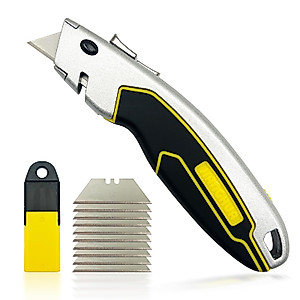 Utility Knife, JIANGHUA Heavy Duty Box Cutter, Quick Change Blade Razor Knife with 10 Extra Blades and Safety Lock, Easy Release Button for Cartons, Cardboard, Boxes
