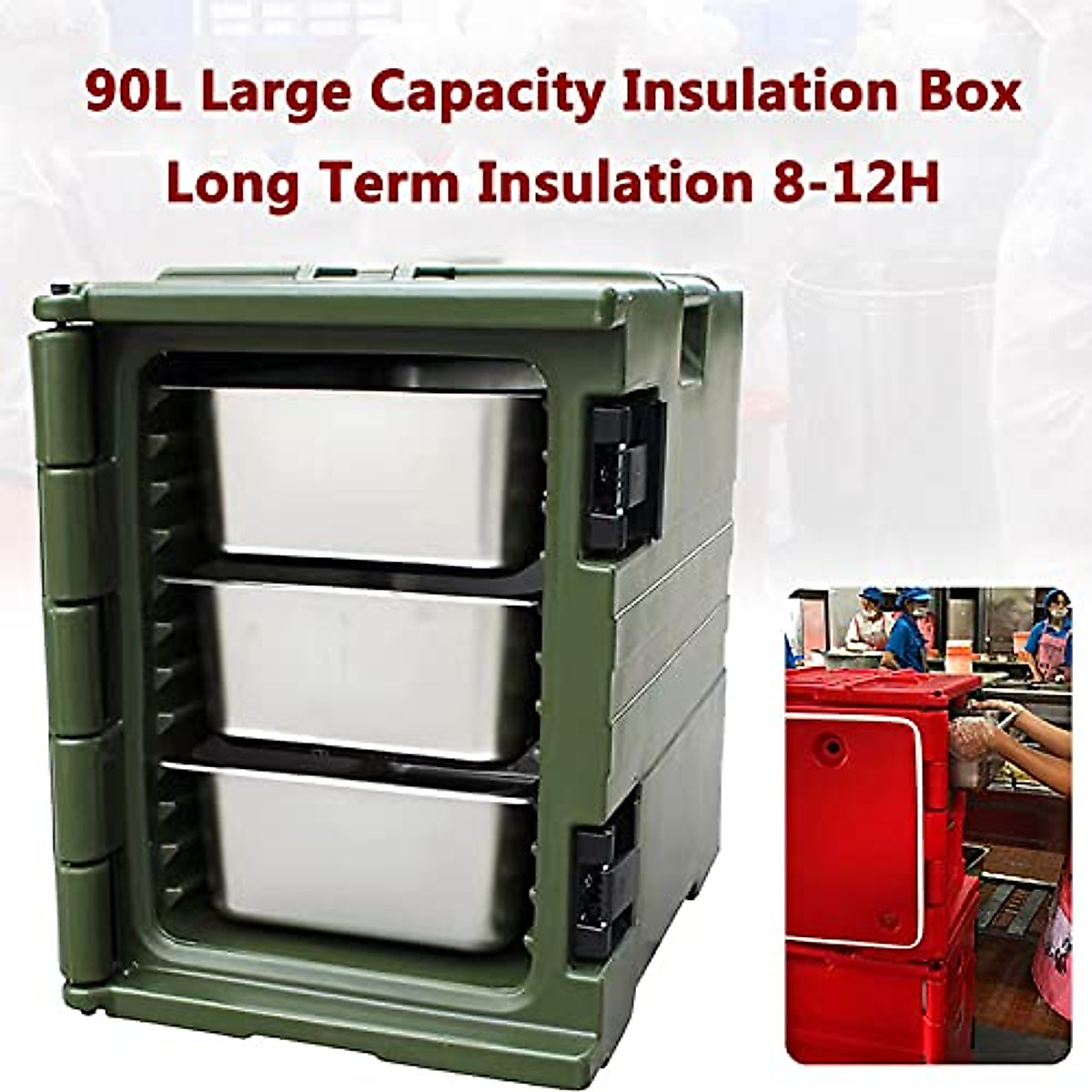 RISELY Insulated Food Pan Carrier, 90L Catering Insulated Hot Boxes with 3 Layer Isolation and 6 Pallet Design, 8-12H Heat Insulation, 360° Movement, for Canteen, Restaurant, Hotels