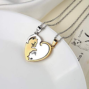 GOVENUS Couple Heart Or Cat BFF Best Friend for Girls Puzzle Friendship Pendant Necklaces,316L Stainless Steel Gold&Silver
