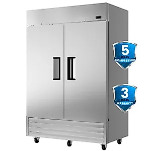KICHKING 54"W 2 Door Commercial Freezer 49 Cu.Ft Dynamic Cooling OmniSmart Temperature Control -10℉~10℉ Self Closing Stainless Steel Reach-In Commercial Freezer Digital Thermostat LED Light 6 Shelves