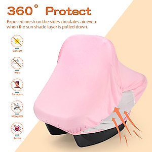 Baby Car Seat Cover - Cozy Sun & Bug Covers Infant Car Seat Covers for Babies Baby Canopy - Baby Carseat Cover Lightweight Stretchy Breathable Soft Comfortable