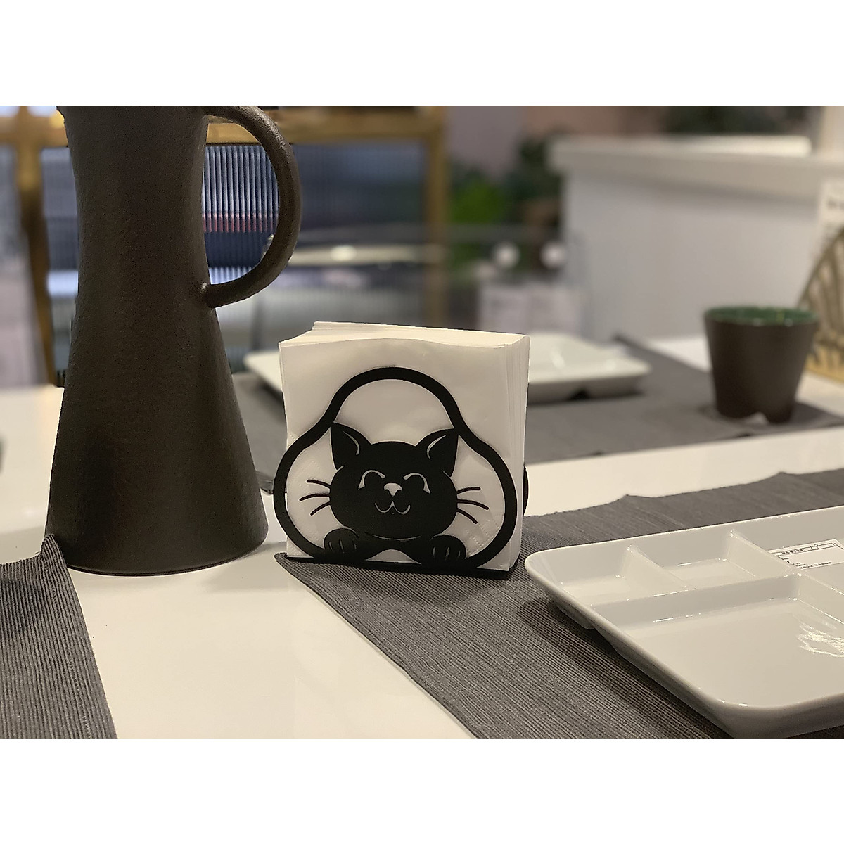 PXLYWLTZL Napkin Holder for kitchen，CAT black Metal Holders Tables, dinner iron Restaurants，Farmhouse，Cafe，Bar, Holders, Tissue Dispenser (CAT), 4.8inch 4inch 1.7inch (999)