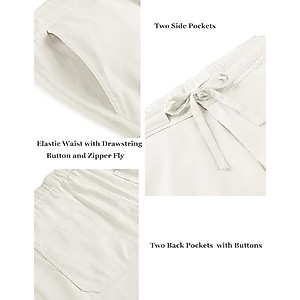 COOFANDY Mens Linen Loose Pants Lightweight Elastic Waist Summer Trouser Yoga Beach Pant with Pockets White Small