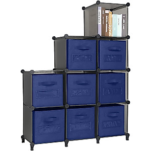 TomCare 8-Pack Storage Cubes Foldable Fabric Cube Storage Bins with 10 Label Window Cards Cloth Cube Organizer Bins Storage Baskets Containers for Shelves Closet Organizers Cubby Cube Storage (Navy)