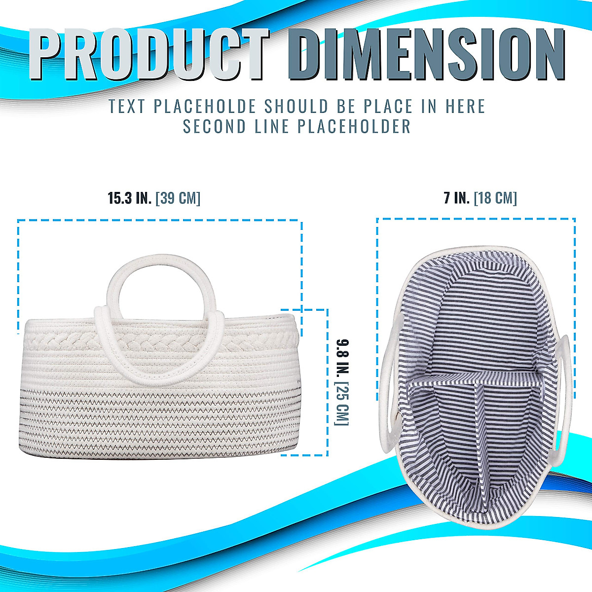 Baby Basket - Jeneric Design?s Woven Rope Portable Light Weight White Nursery Caddy Basket with Handles for Storage and Organization of Diapers, Toys, Baby Laundry Clothes, Towels, Blankets