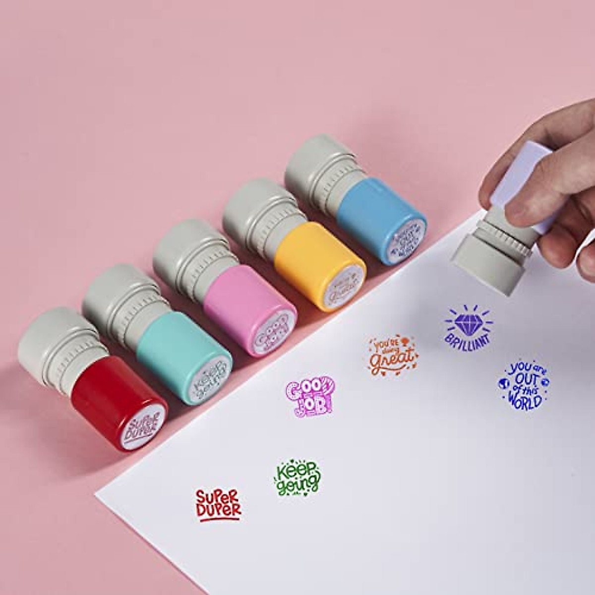 Stamp Joy - 6 Self-Ink Flash Stamp Set, Multicolor Teacher Stamps, Office Stationery Stamps, Pre-Inked (Inspiration Set)