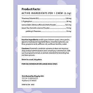 Wagsly Chill: Calming Chews for Dogs | Thiamine, Tryptophan, Lemon Balm, Green Tea Extract – 100 Count for Balanced Mood & Relaxation | Natural Calming Treats for Dogs