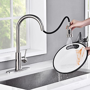 Amazing Force Touchless Kitchen Faucet with 3 Modes Pull Down Sprayer, Single Handle Automatic Motion Sensor Kitchen Sink Faucet with Fingerprints Resistant, Chrome 1.8 GPM