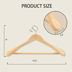 ELONG HOME Suit Hangers, 6 Pack Heavy Duty Wooden Hangers with Extra Wide Shoulder, 17.5″ Luxury Coat Hangers for Closet, Natural Hangers with 360° Swivel Hook & Strong Pant Bar