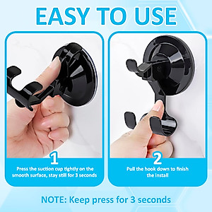 Powerful Black Waterproof Suction Cup Razor Hooks, Removable and Reusable Vacuum Hooks for Shower Wall or Any Flat Surface. (2 Pack)