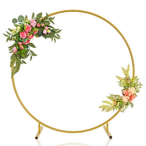 Xeapoms 7.2ft Round Backdrop Stand, Stable Balloon Arch Stand, Metal Wedding Arch Backdrop Stand Circle Backdrop Stand Frame for Wedding, Birthday Party, Baby Shower Decoration (Gold)