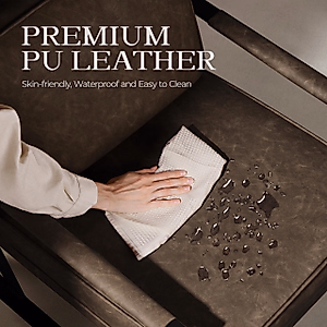 Yaheetech PU Leather Armchair, Retro Leisure Accent Chair with Extra Soft Padded and Cushion, Modern Reading Arm Chair with Black Metal Frame for Living Room/Office/Bedroom/Study, Brown