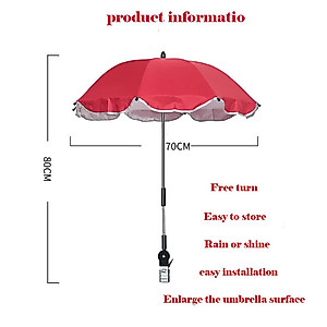 Baby Stroller Parasol, Clamp-On Shade Umbrella, with Umbrella Clip Fixing Device, 360 Degree Adjustable UV Protection, 79cm/31.1in Long, Suitable for Beach Chairs, Baby Strollers (Black)