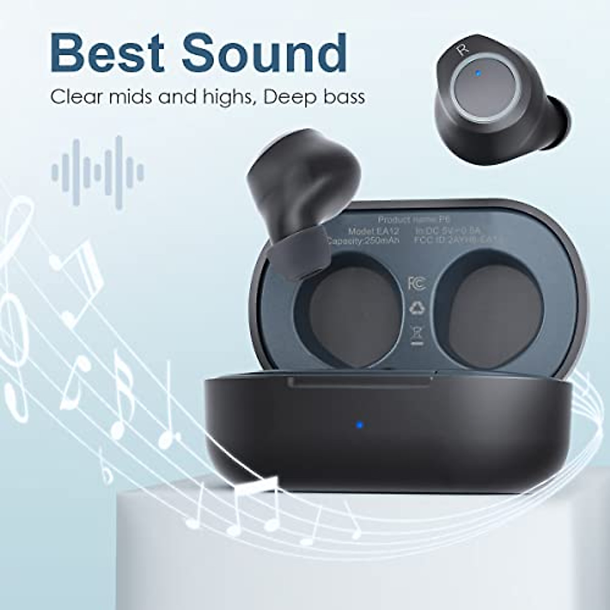 Cotogni P6 Wireless Earbuds Bluetooth 5.3 Headphones Touch Control with Stereo Earphones in-Ear Built-in Mic Headset Premium Deep Bass for Sport