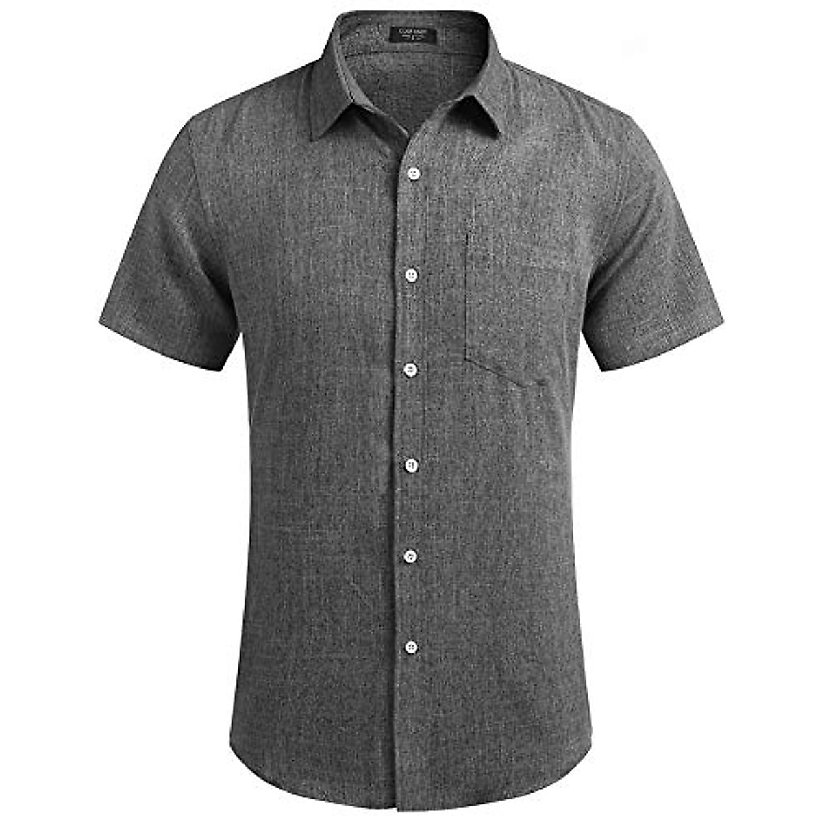 COOFANDY Mens Linen Shirt Textured Designer Western Work Regular Fit, Black, Large, Short Sleeve