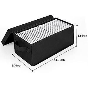 HATTERTOP CD Storage Box Set of 3, DVD Storage Case 14.2 x 6.3 x 5.5 Inch CD Case Storage with Lids & Handles to Store up to 165 Discs for Car Travel Home - Black