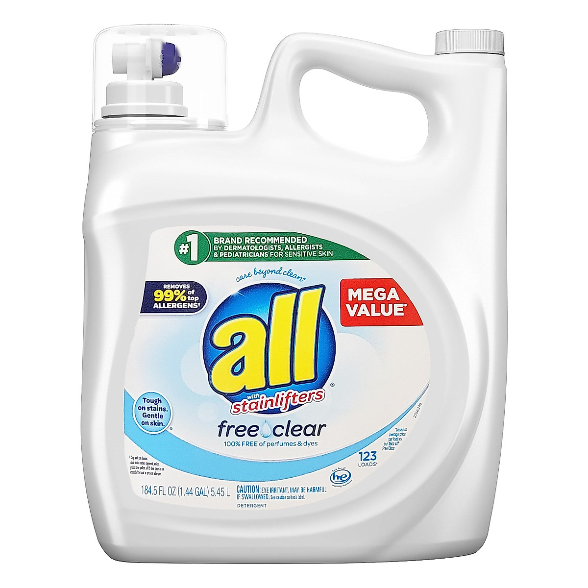 All Ultra with Stainlifters HE Liquid Laundry Detergent, Free Clear, Tough on Stains and Gentle on Skin - 184.5 Fluid Ounces, 123 Loads