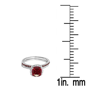 Dazzlingrock Collection Cushion & Round Ruby & Round White Diamond Wedding Ring Set in 18K White Gold, Size 4.5