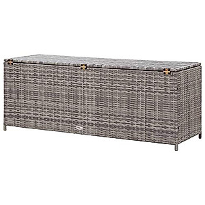 Extra Large Outdoor Storage Box Waterproof, Poly Rattan Deck Box for Patio Garden Furniture, Outdoor Cushion Storage, Pool Accessories and Toys,Gray 59.1"x19.7"x23.6"