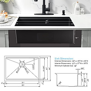33 Inch Black Undermount Kitchen Sink Workstation-Bokaiya 33x19 Kitchen Sink Undermount 16 Gauge Deep Stainless Steel Single Bowl Undermount Workstation Sink with Cutting Board