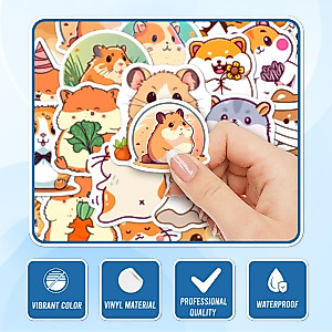 Pack 50 pcs Cute Animal Hamster Stickers for Water Bottles Waterproof Laptop Luggage Computer Cups Phone case Teens Adults Girls Funny Aesthetic Sticker Packs Small Vinyl Decals